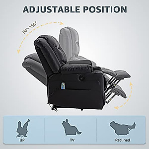 EVER ADVANCED Power Lift Recliner Lift Chairs Recliners for Elderly,Infinite-Position Lift Chair to 150 Degree,Heat and Massage by Remote Control,Cup Holders & USB in Bedroom or Living Room,Black