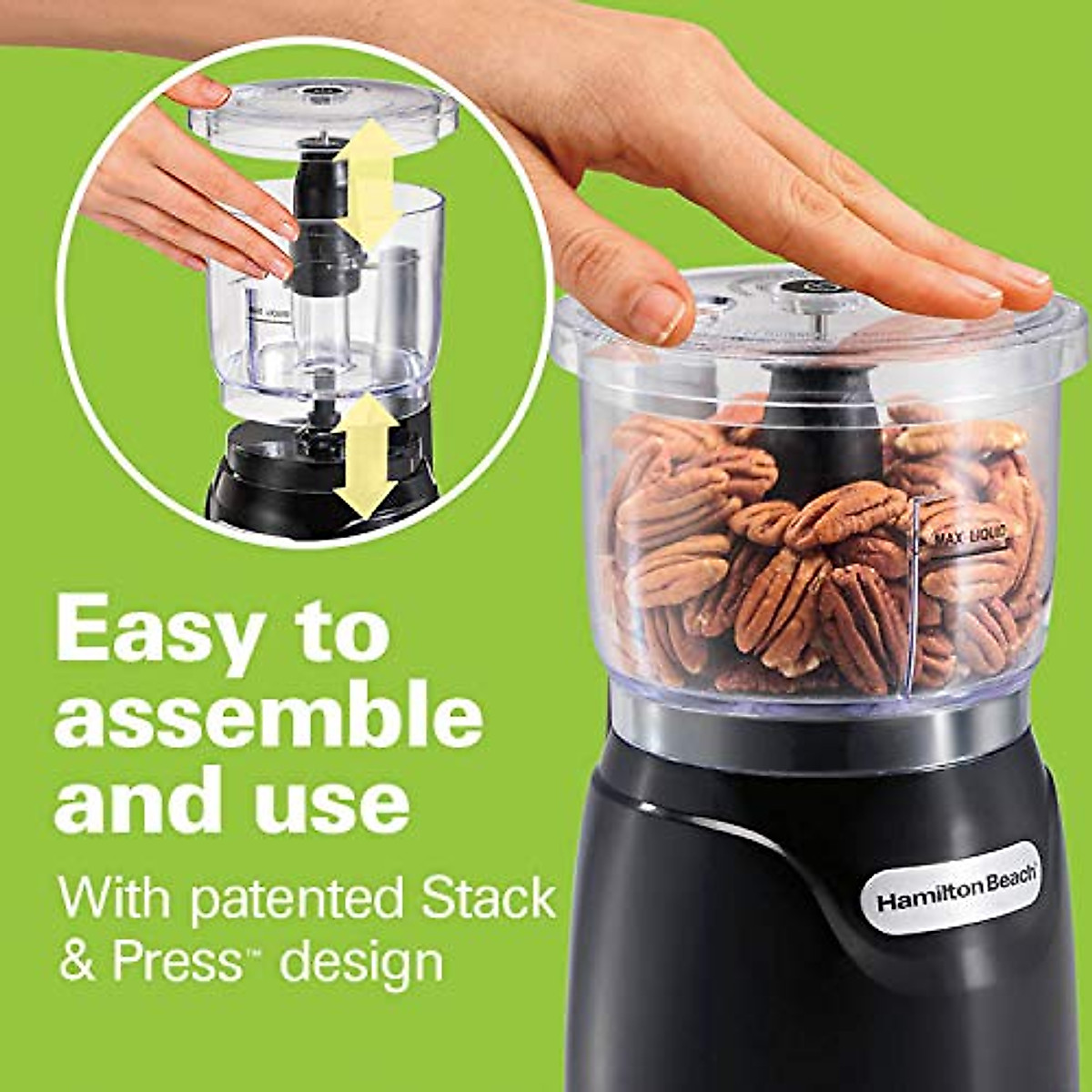 Hamilton Beach Electric Vegetable Chopper & Mini Food Processor, 3-Cup, 350 Watts, for Dicing, Mincing, and Puree, Black (72850)