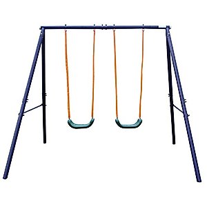 Prime Metal Swing Set Outdoor, 2 Seats, Durable Steel and Plastic Construction for Kids, Toddlers, Children Easy Assembly Two Station