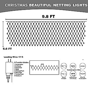 Dazzle Bright St. Patrick's Day 360 LED Net Lights, 12FT x 5 FT Connectable Waterproof String Lights with 8 Modes, Christmas Decorations for Indoor Outdoor Xmas Party Yard Garden Bushes Decor (Green)