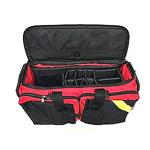 LINE2design EMS Oxygen Bag - Deluxe Medical Oxygen Bag Portable O2 Bag Supply Ambulance Gear Bags - Fully Padded Bag with Yellow Reflective Trim & Shoulder Strap EMS Supplies - Red