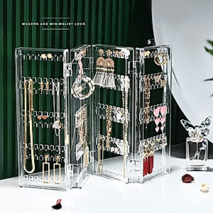 Sagler Jewelry Organizer - 6-Tier Earring Holder Rack For 140 Pairs - Compact Stand For Jewelry - Clear Acrylic Necklace Holder - Foldable & Freestanding Table Top Jewelry Holder - 11.57x4.8x3.46