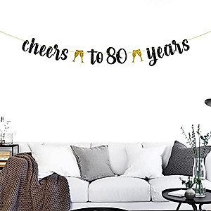 Glitter Cheers to 80 Years Banner, 80th Birthday Decorations for Men or Women, 80th Birthday Banner, 80th Birthday Garlands Bunting Decor