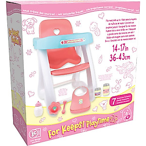 JC Toys - for Keeps Playtime! | Baby Doll High Chair | Fits Dolls up to 17" | Sturdy High Chair and Play Accessories | Ages 2+, Pink