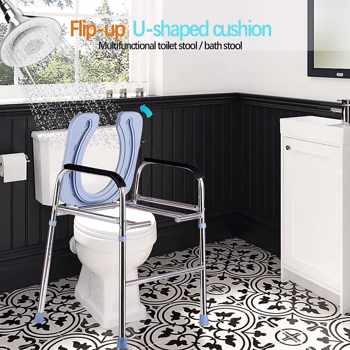 Raised Toilet Seat with Handles for Elderly, Toilet Seat Risers, Elevated Toilet Seat, Handicap Seniors Toilet Seat, Adjustable Height, Hold Up to 330 lbs