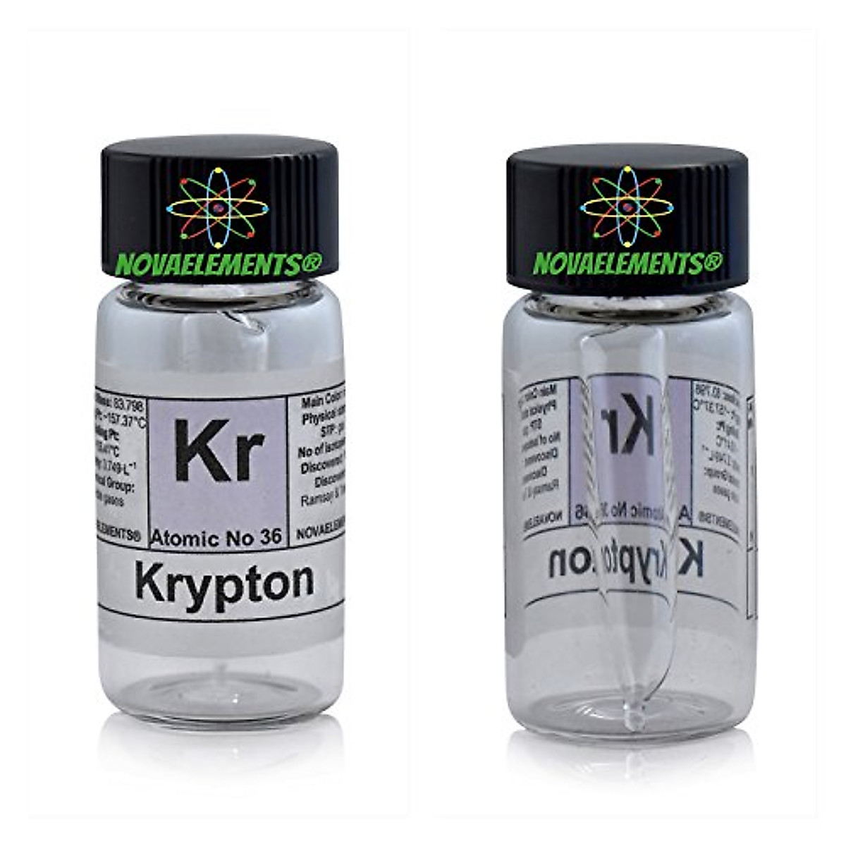 Krypton Element 36 Kr, 99.9% Pure Sample in Mini ampoule and Glass ampoule with Label
