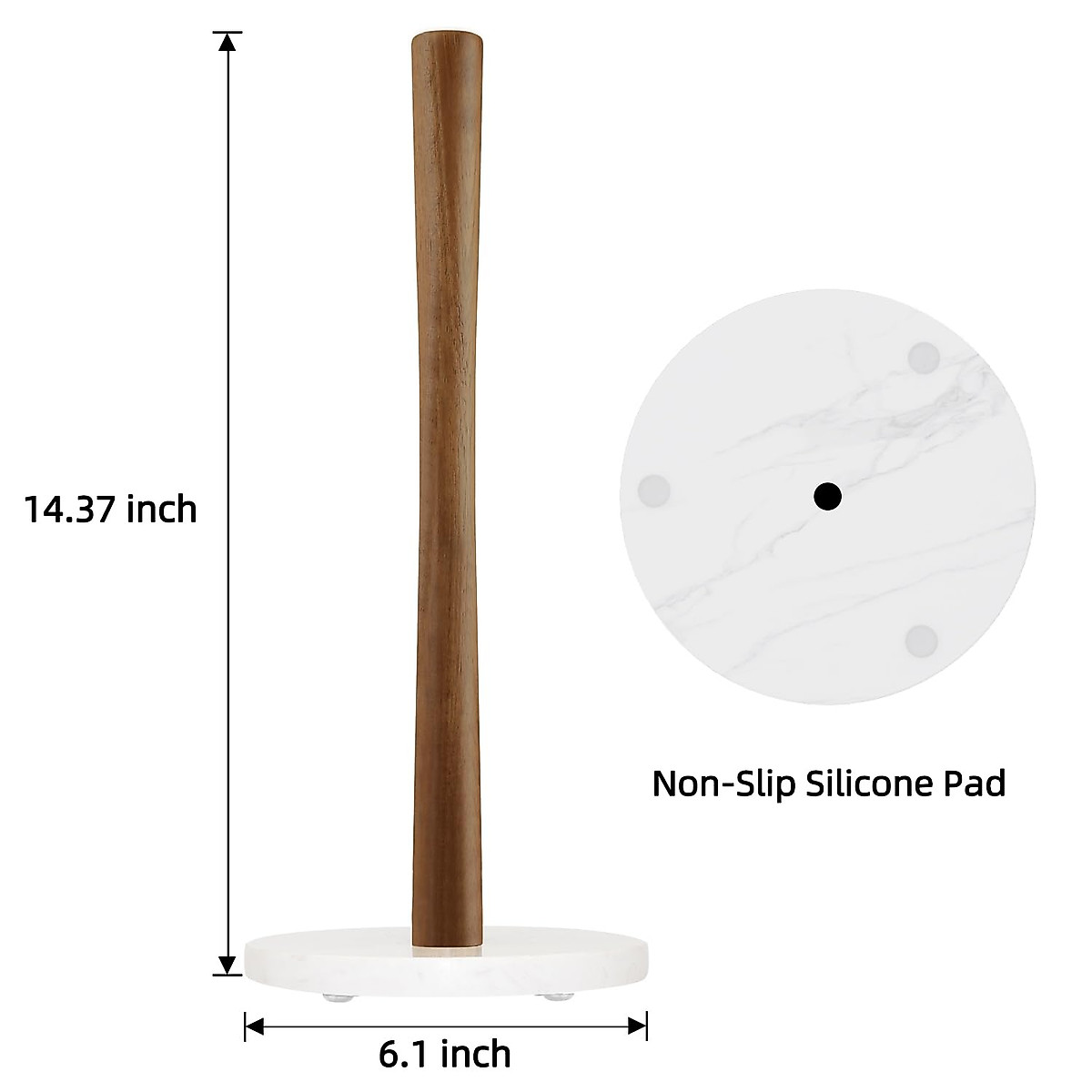 Buruis Wood Paper Towel Holder, Marble Base Modern Decorative Countertop Standing Rolls Holder for Kitchen, Toilet, Pantry and Bathroom (Marble Base White)