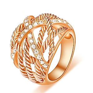 UNY Ring Twisted Cable Wire Weave Designer Fashion Brand David Womens Vintage Valentine Love Gifts Rings (silver-and-gold-plated-brass, 7)