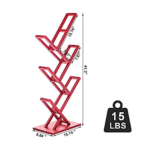 Ymesiyou 5 Tier Tree Bookshelf, Wisdom Tree Bookshelf, Modern Corner Book Shelfe, Small Bookshelf for Small Spaces, Utility Organizer for CDs/Books/Home Office/Living/Bedroom Room-Red