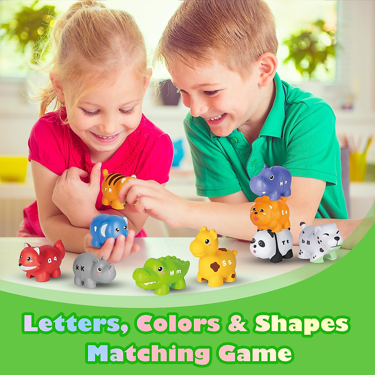 Learning Toys for 2 3 4 Year Old, 52 Pcs ABC Animal Alphabet Match Game with Uppercase Lowercase, 10 Different Animal Figures, Preschool Activities Montessori Fine Motor Toys for Toddlers Kids