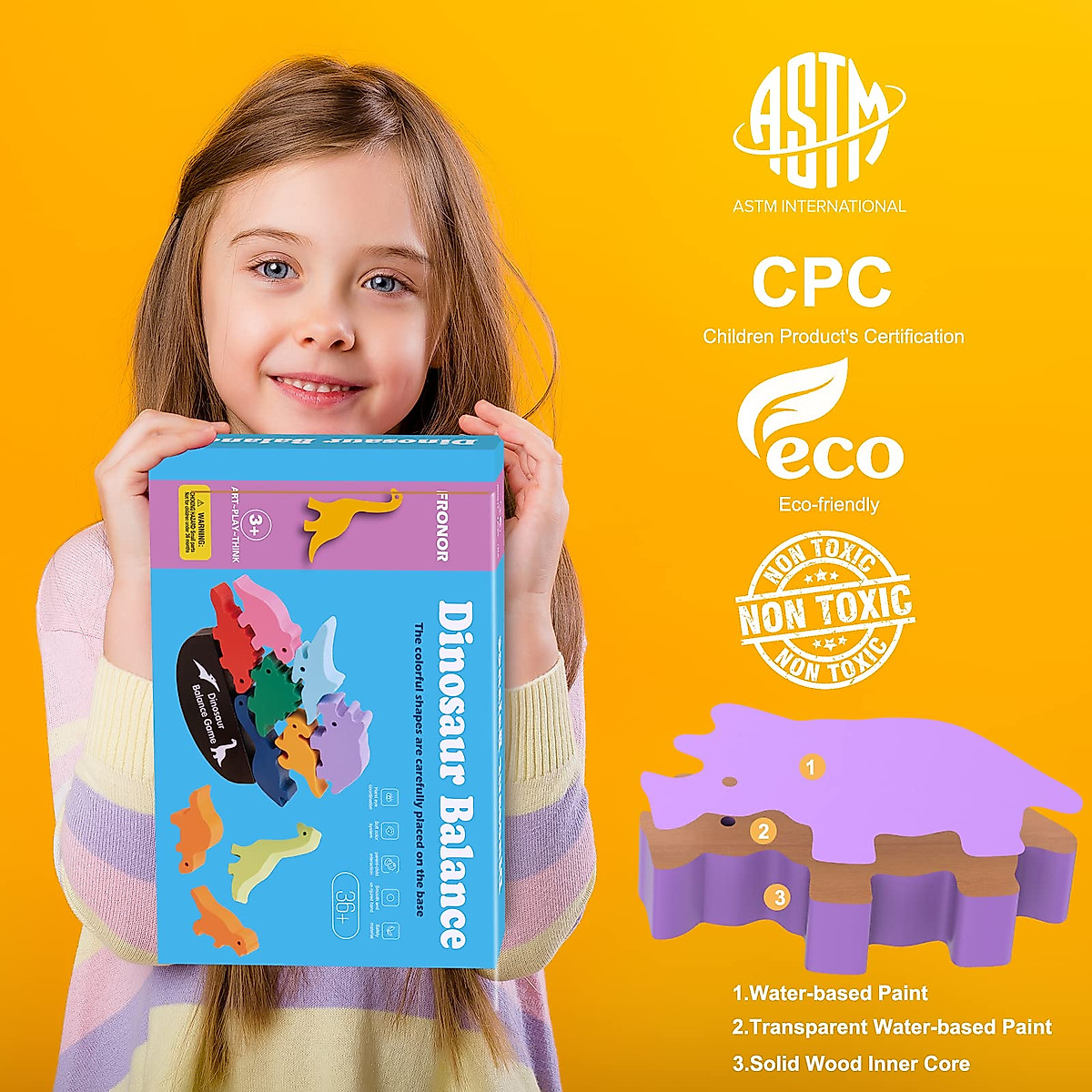 FRONOR Toys for 3-7 Year Old Boys Girls, Dinosaur Building Wooden Blocks STEM Montessori Educational Stacking Toys Birthday Toys Gifts for 3 4 5 6 7 Year Old Girls Gifts (Green)