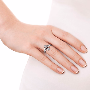 AeraVida Vintage Beautifully Elegant Lily Flower .925 Sterling Silver Cross Ring (7)