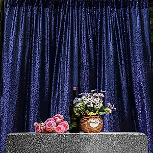 JYFLZQ Navy Blue Sequin Backdrop Curtains 2ft x 8ft 2 Panel Glitter Photo Booth Backdrops Sparkly Photography Background Drapes for Parties Wedding Bridal Showers