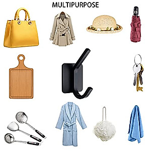 feliposi Towel Hook/Adhesive Hooks - Wall Hooks for Coat/Robe/Towels Stick on Bathroom/Kitchen 4-Pack, Waterproof Aluminum Alloy (Black)