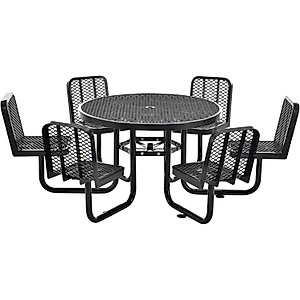 Global Industrial 46" Round Expanded Metal Carousel Picnic Table with 6 Seats, Black
