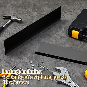 Blulu 4 Pcs Gutter Valley Splash Guards Metal Roofing Gutter Guard with 40 Screws Black Rain Diverter for Roof House Residential Flat Shingle Roof Drain Downspout Water (Straight)