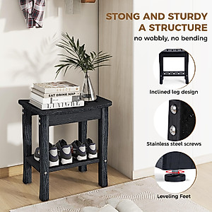 FLYJOE Shower Bench for Inside Shower Shaving Legs, Waterproof HDPE Shower Chair Seat with Storage Shelf and Handles Spa Shower Stool for Bath Tub Bathroom Indoor Outdoor Use, Black