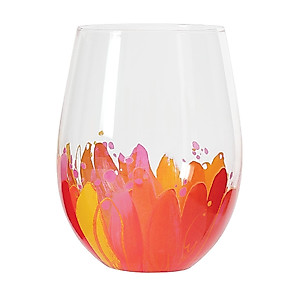 Enesco Izzy and Oliver EttaVee Jessi's Orange Garden Floral Stemless Wine Glass, 18 Ounce, Multicolor