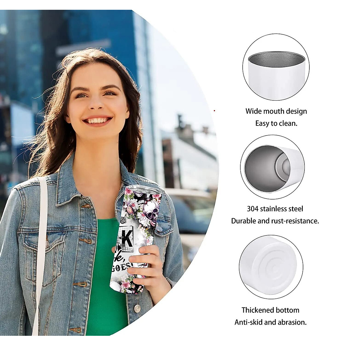 ATHAND Funny Birthday Gifts for Women Girls Friends, My Last F*ck Floral Skull Coffee Tumbler Cups with Lid, Double Wall Insulated Travel Coffee Mug, Gift Ideas for Her (Pack of 1)