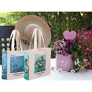 LZ Almond Blossom canvas tote bag aesthetic original design oil painting art for women girl reusable eco-friendly tote bag Van Gogh Series Canvas Tote Bag