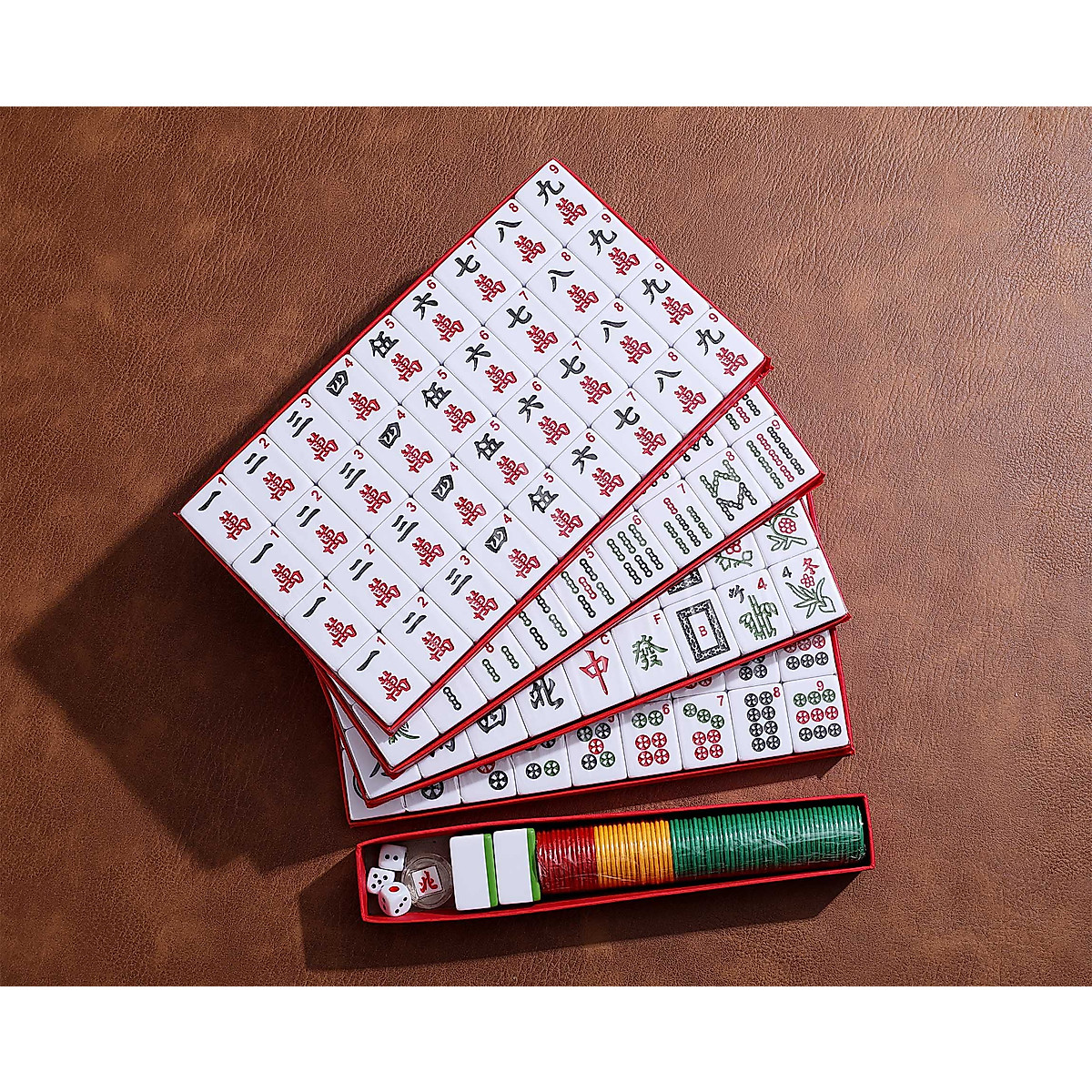 Mose Cafolo Professional Chinese Mahjong Game Set 146 Numbered Large Size Tiles with Carrying Travel Case, Complete Mahjong Tiles Set (Majiang, Mah-Jongg, Ma Jong)