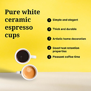 Stylusella 2.5 oz / 75 ml Pure White Ceramic Espresso Cups, Set of 2, Demitasse Espresso Mugs, SSE-114-16