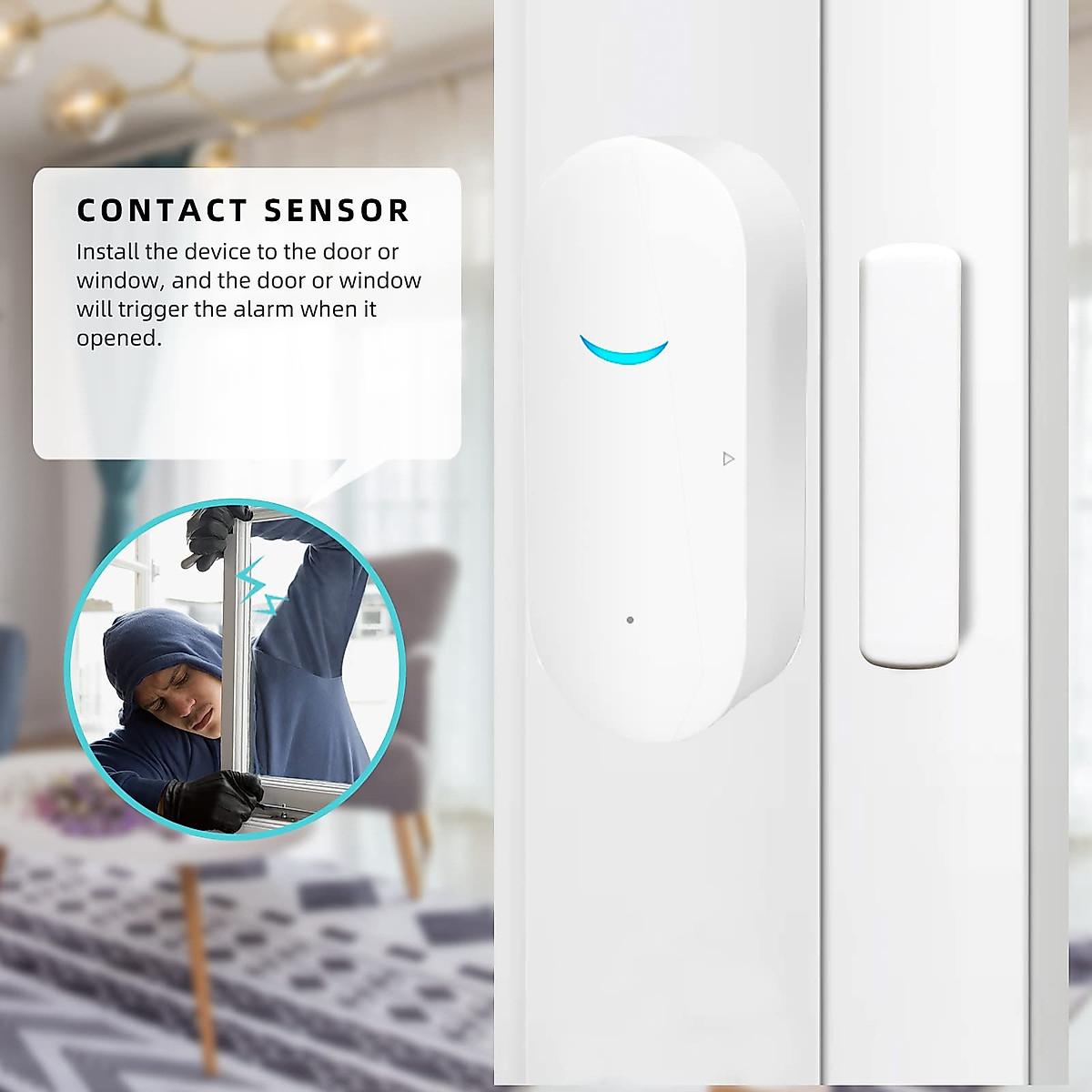 WiFi Door and Windows Sensor Magnets Smart Phone APP Control Compatible with Alexa Google Assistant Wireless Security Alarm Door Open push message for Home Bussiness Burglar Alert (Not suport 5G WIFI)
