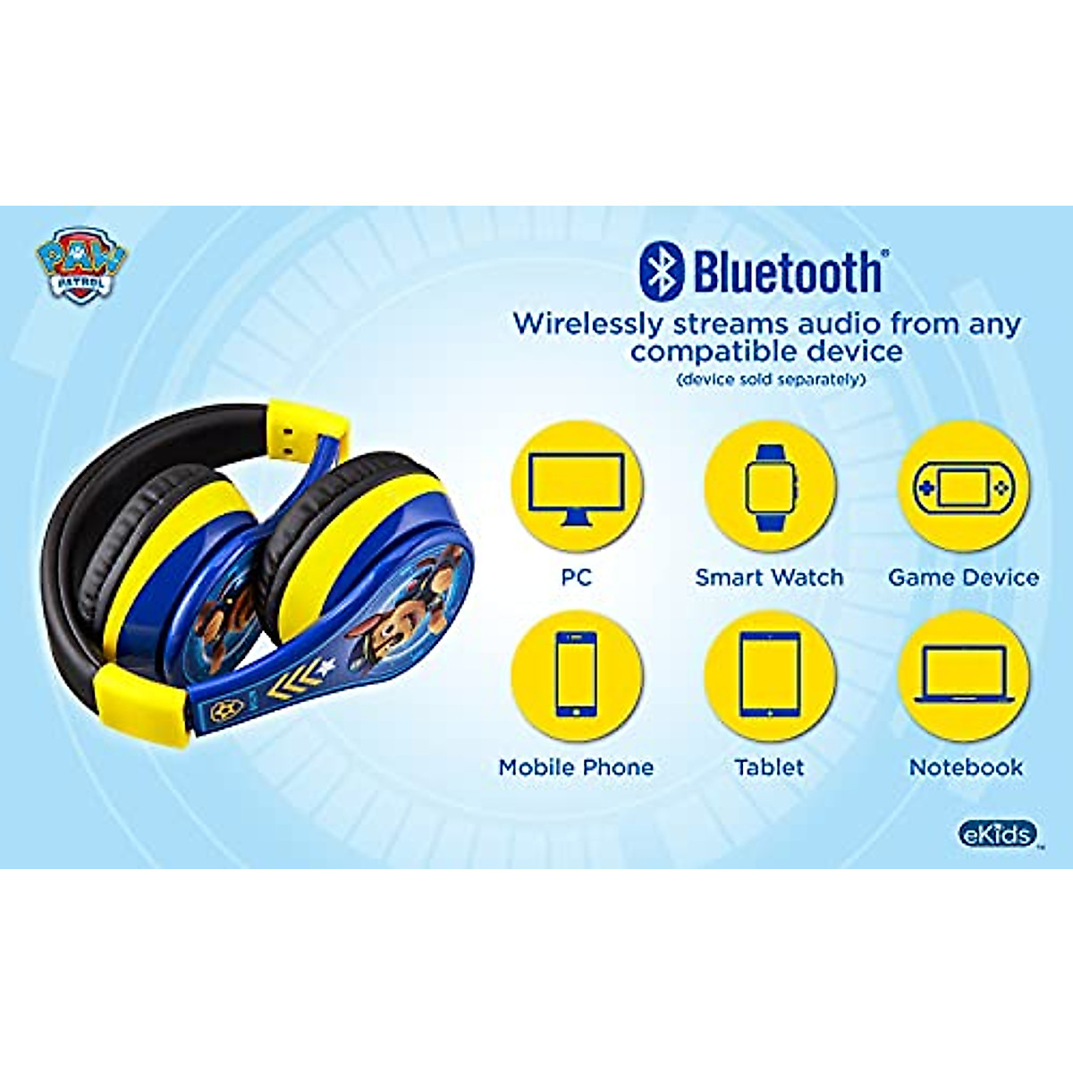 eKids Paw Patrol Kids Bluetooth Headphones, Wireless Headphones with Microphone Includes Aux Cord, Volume Reduced Kids Foldable Headphones for School, Home, or Travel