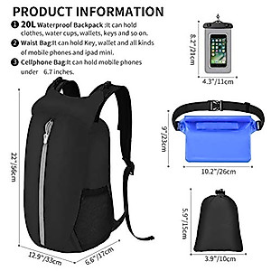 Waterproof Floating Dry Bag Backpack: 20L Lightweight Kayak Gear Drybag - Float Rolltop Outdoor Storage Pouch Pack for Swim Beach Kayaking Boating Rafting Black