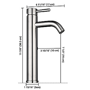 Aquaterior Single Handle Vessel Sink Faucet 12 inch Tall Bathroom Sink Faucet Hot and Cold Water Mixer Stainless Steel Single Hole Faucet Brushed Nickel (CUPC NSF CEC)