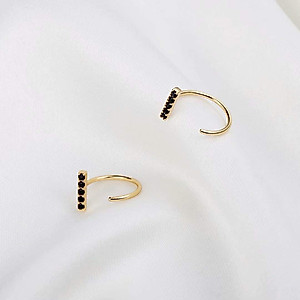 Memorjew 925 Sterling Silver Earrings for Women, Tiny Cubic Zirconia Bar Open Huggie Half Hoop Earrings Mini Minimalist Gold Hypoallergenic Earrings for Women Sensitive Ears