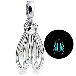 EVESCITY 925 Real Silver Glow in The Dark Hollow Luminous Stone Open-able Beads For Charm Bracelets ♥ Best Jewelry Gifts for Her Women ♥ (Glowing Firefly Summer)