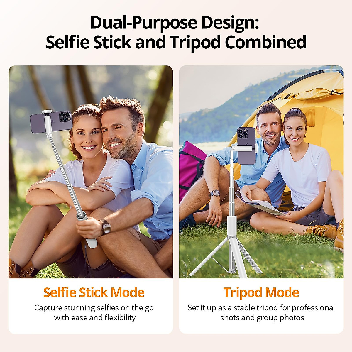 ATUMTEK 55" Selfie Stick Tripod, All-in-one Extendable Aluminum Phone Tripod with Rechargeable Bluetooth Remote for iPhone, Samsung, Google, LG, Sony and More, Fitting 4.7-7 inch Smartphones, White