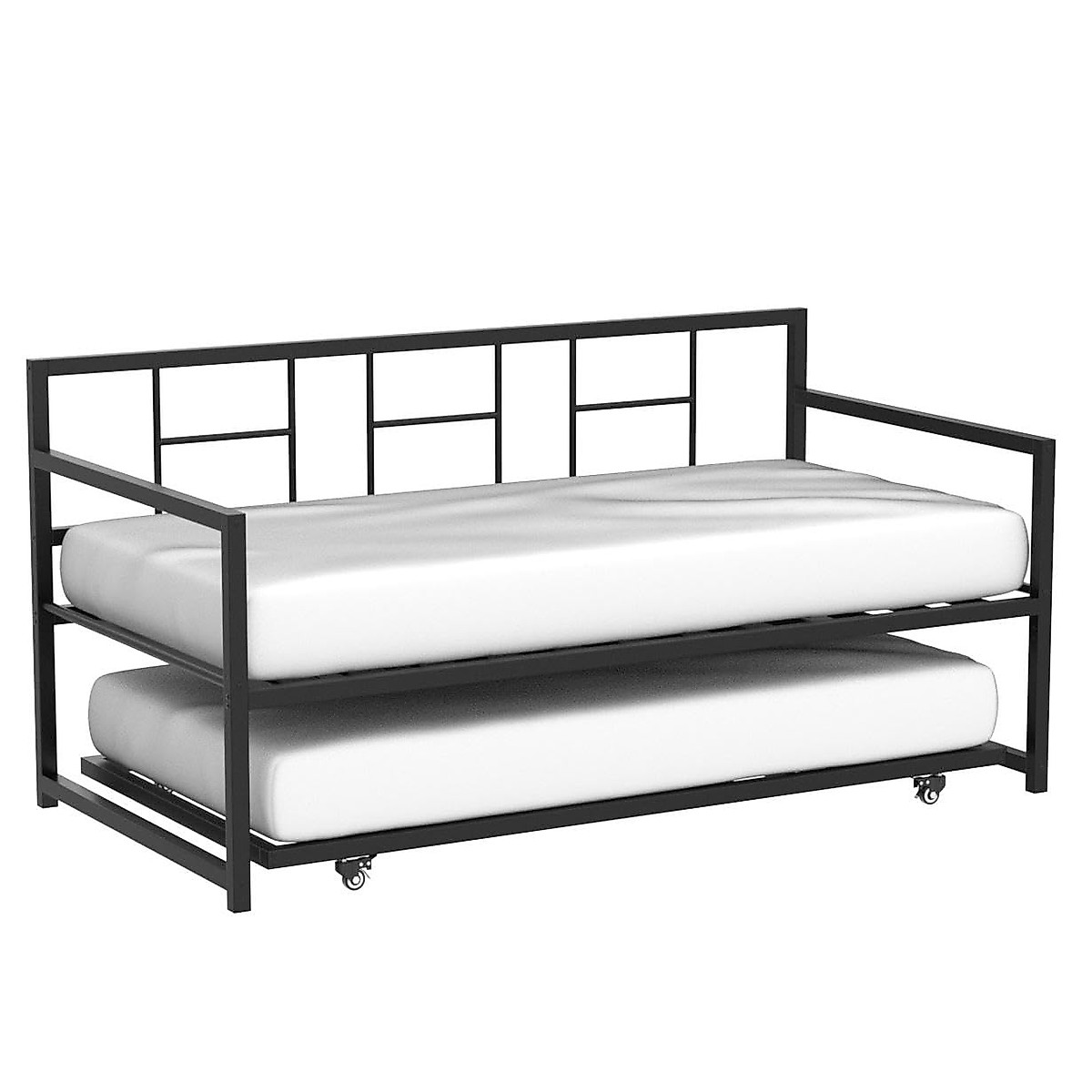 YITAHOME Twin Daybed with Pull Out Trundle/Steel Slat Support/Space Saving Adjustable Height Sofa Bed Couch and Multi-Functional Furniture for Living Room and Guest Room, Black