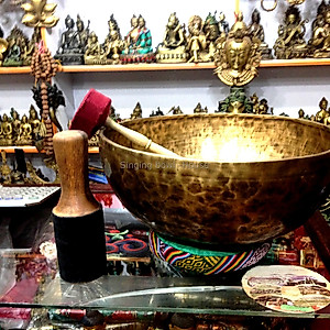11-Inch Diameter Chakra Master Healing & Meditation Tibetan Singing Bowl including Mallet, Drum Stick and Silk Cushion Handmade in Nepal