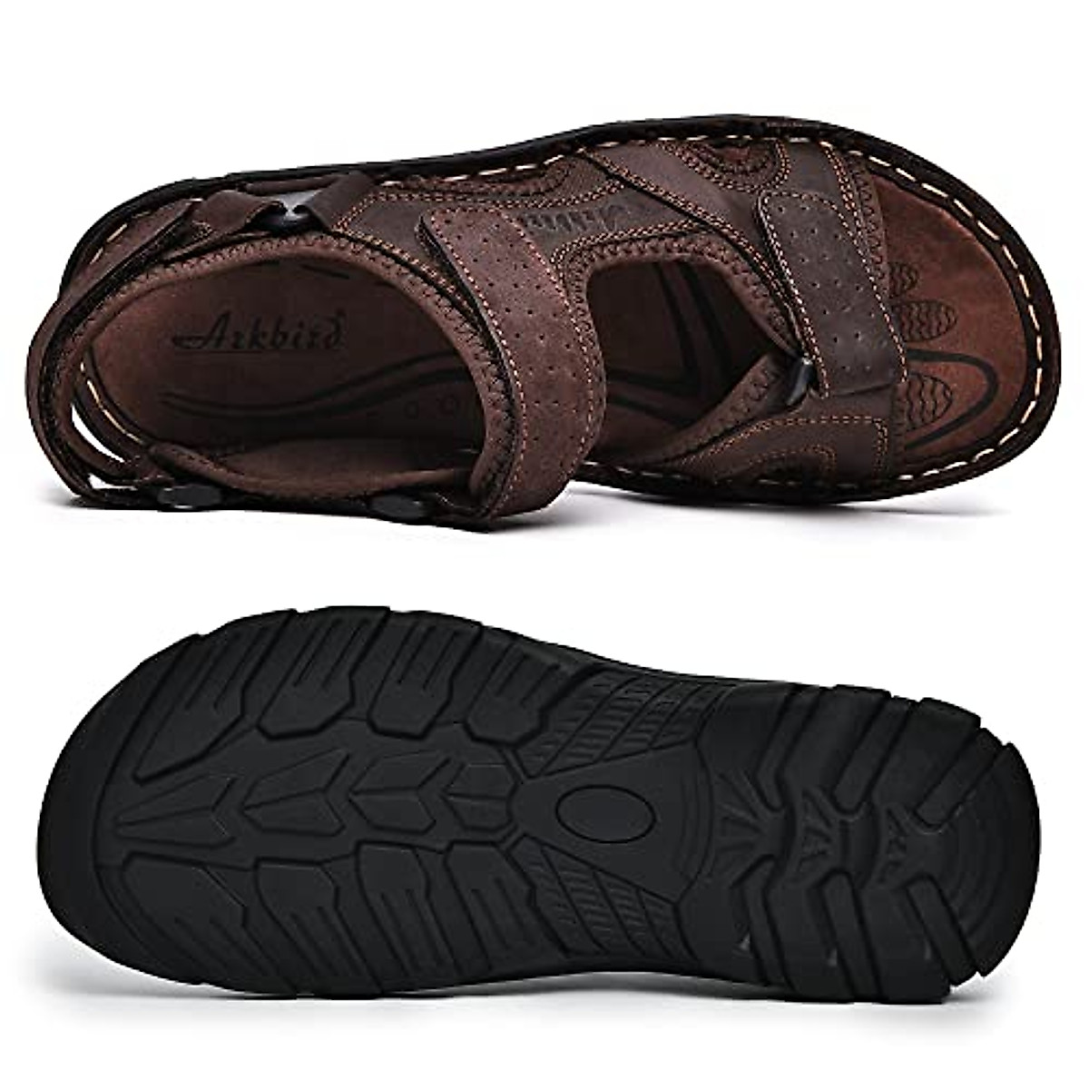 Arkbird Men's Athletic Sandals, Open Toe Nubuck Leather Fisherman Sandals for Men, Coffee, Size 8