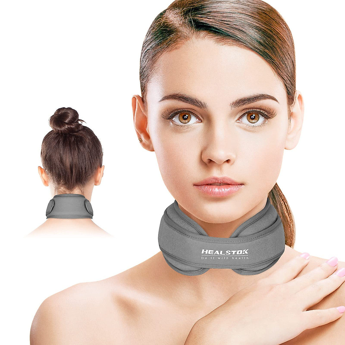 Neck Ice Pack Wrap,Cervical Ice Pack,Cold Compress Ice Packs for Neck Injuries Reusable Cold & Hot Therapy Adjustable Flexible Gel Migraine Ice Head Wrap for Neck Pressure (Grey)