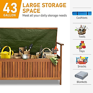 VINGLI 47in Outdoor Storage Bench Outdoor Bench with Storage, Garden Bench Patio Bench 43 Gallon Deck Storage Bench Porch Bench Wood Storage Bench