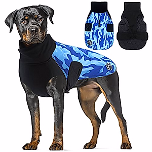 ALAGIRLS Reversible Dog Cold Weather Coat, Dog Winter Jacket Pet Apparel Outfit for Small Medium and Large Dogs, Warm Dog Winter Coat with Harness Hole, BlueCamo XXL