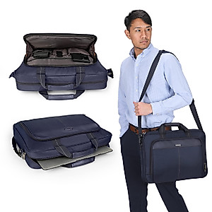 Targus 15-16 Inch Classic Slim Laptop Bag, Blue - Ergonomic Briefcase and Messenger Bag - Spacious Foam Padded Laptop Bag for 16" Laptops and Under (TCT027US)