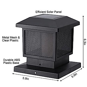 Glintoper 6 Pack Solar Fence Post Lights Outdoor, Solar Powered Post Cap Lights, High Brightness SMD LED Decorative Lighting Waterproof for 4x4, 5x5 or 6x6 Wood Posts, Patio Yard Landscape Decor