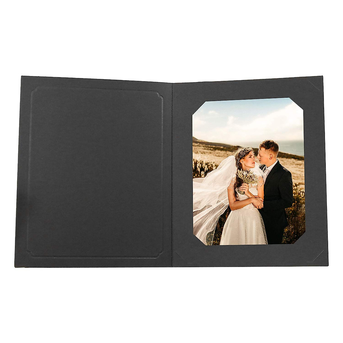 Golden State Art 50 Pack, Black with Gold Lining, Cut Corner Photo Folders for 6x8/8x10 Pictures, Perfect for Weddings, Birthdays, Christmas, Graduation, and Special Events