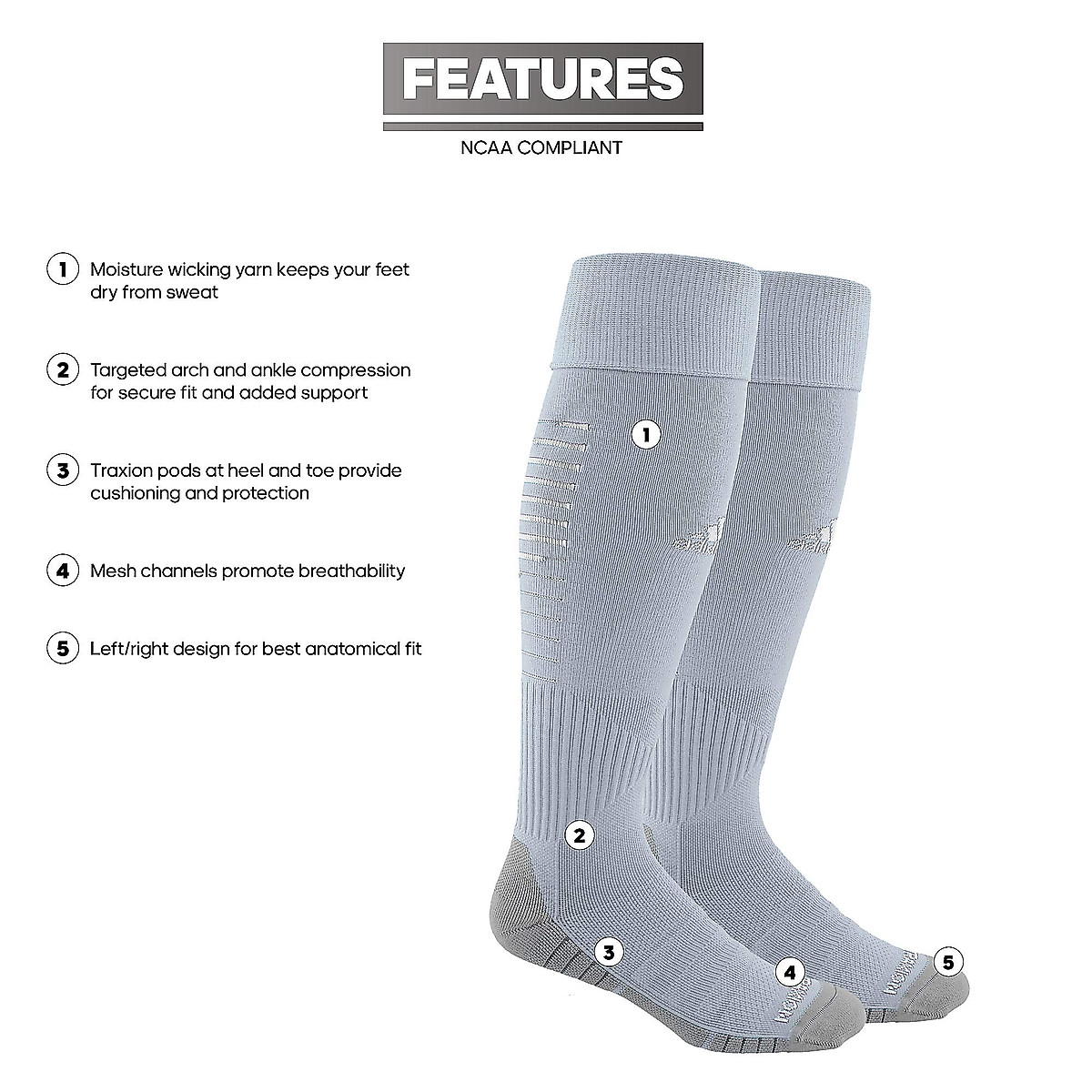 adidas Speed 2 Soccer Socks for Boys, Girls, Men and Women (1-Pair), Team Light Grey/White/Light Onix Grey, Small