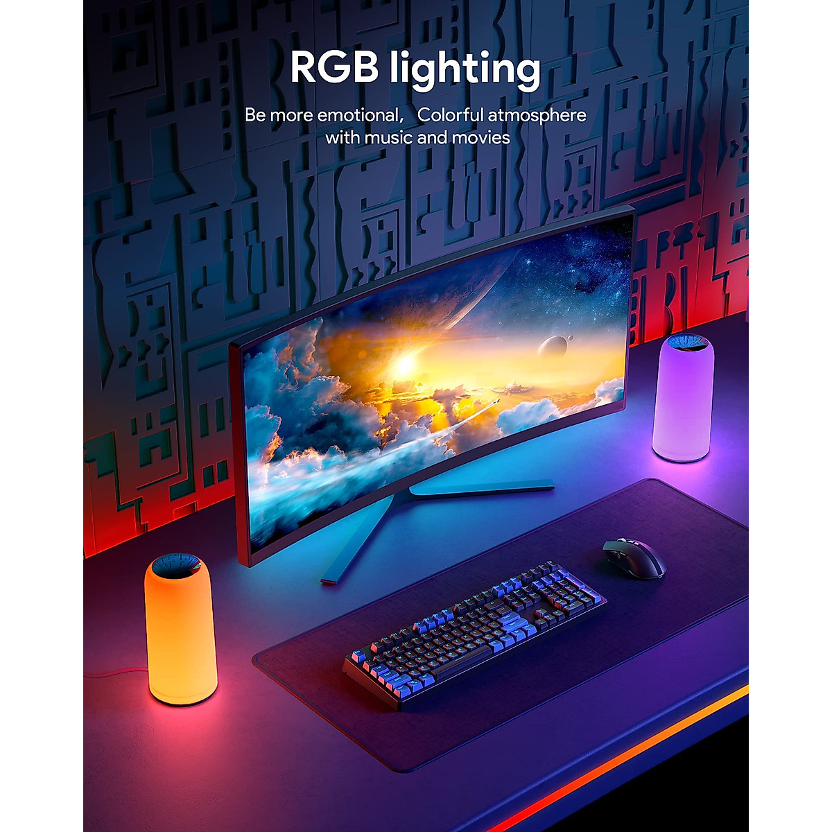 EASEMO LED Touch Lamp, RGB Bedside Table Lamps with Timer Function, Dimmable Warm White Reading Night Light with Memory Function for Nightstand Bedroom