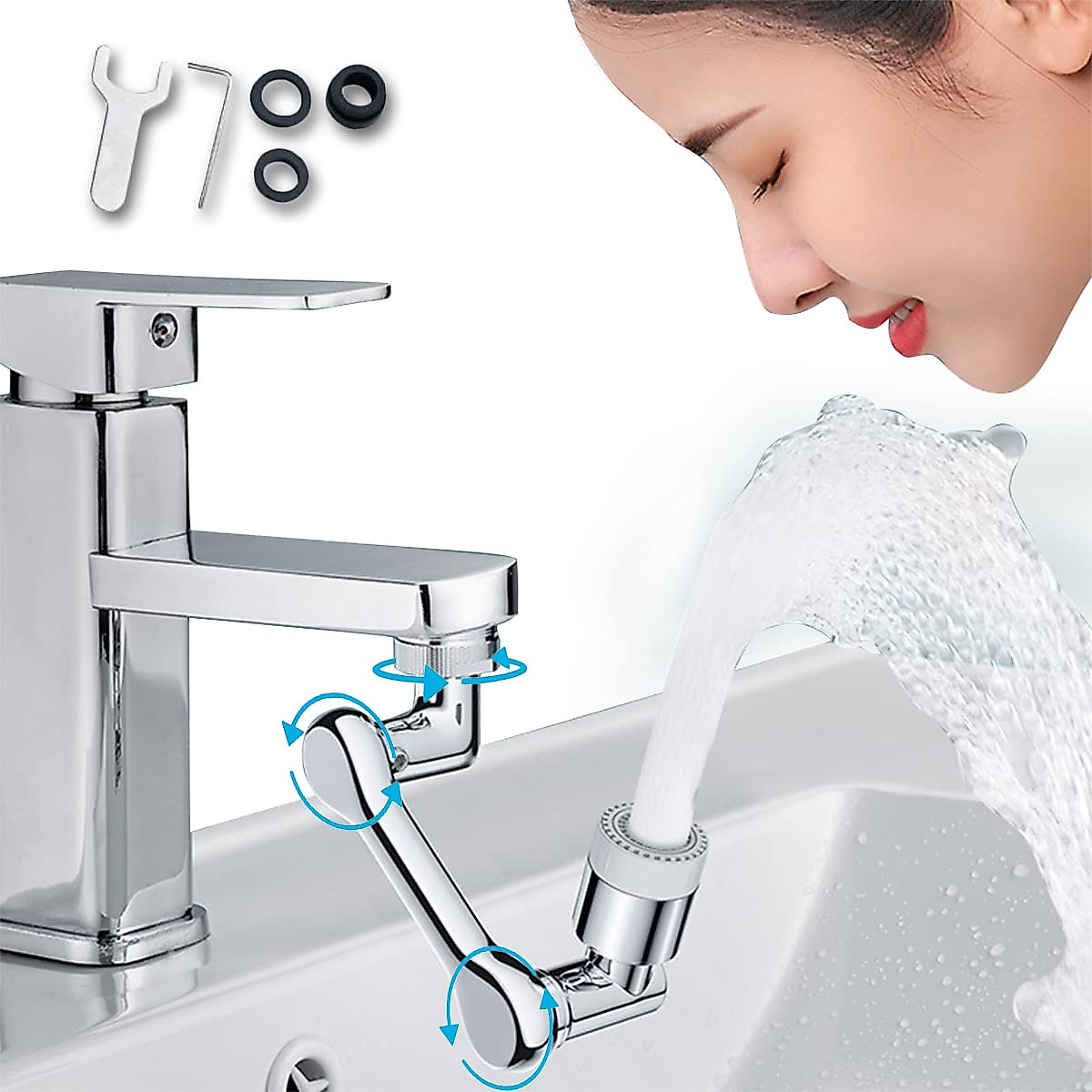 1080° Rotating Faucet Aerator Universal Splash Filter Faucet 1080 Degree Big Angle Swivel Faucet Extender Aerator Kitchen Tap Extend Bathroom Sink Gargle Face Wash Faucets Bubbler (Dual Mode)