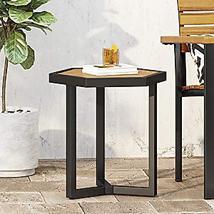 Christopher Knight Home Carlisle Outdoor Acacia Wood Coffee Table, Sandblast/Rustic Metal & END Table, Black Metal + Teak