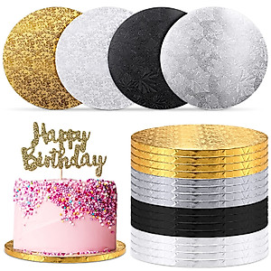 20 Pcs Cake Boards 10 Inch Round Cake Drum with 1/2 Inch Thick Cake Circles Rounds Base Cake Plate Corrugated Cardboard Base for Cakes Bread Desserts Wedding Birthday Party, 4 Colors