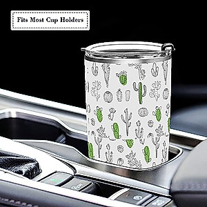 Jihqo Cactus Pattern Tumbler with Lid and Straw, Insulated Stainless Steel Tumbler Cup, Double Walled Travel Coffee Mug Thermal Vacuum Cups for Hot & Cold Drinks 12oz