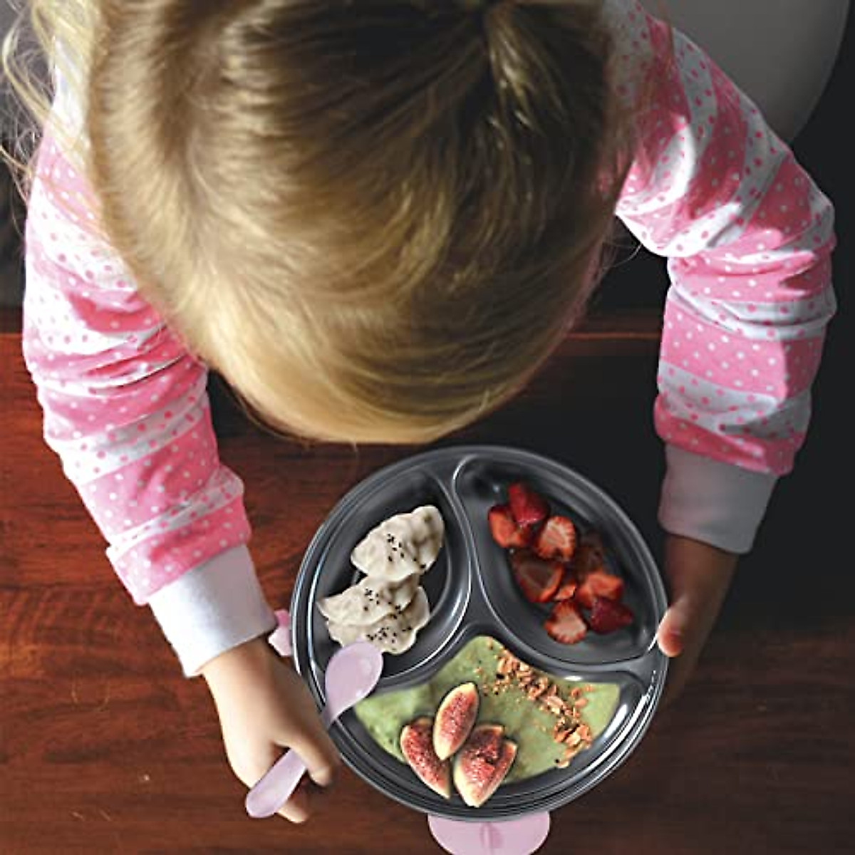 Qianliyer Stainless Steel Toddler Plates Set - Make Mealtime Fun and Warm With Insulated BPA Free Baby Bowl, Lid and Handle,Suction Bowls for Toddlers & Kids with Utensils (Pink)