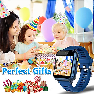 OVV Kids Smart Watch with 16 Puzzle Game for Boys Girls Ages 4-12 Selfie Camera Video Recorder Music Player Pedometer Flashlight 12/24 Hr Clock 1.54" Touch Screen Children Aluminum Case (1.Blue)